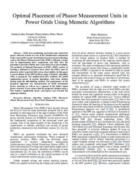 Pdf Optimal Placement Of Phasor Measurement Units By Genetic Algorithm