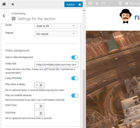 how to create a video background with nimble builder wordpress plugin press customizr