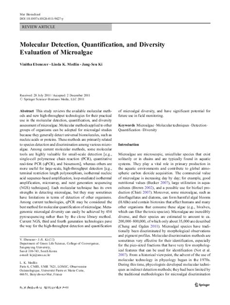 Pdf Molecular Detection Quantification And Diversity Evaluation Of Microalgae