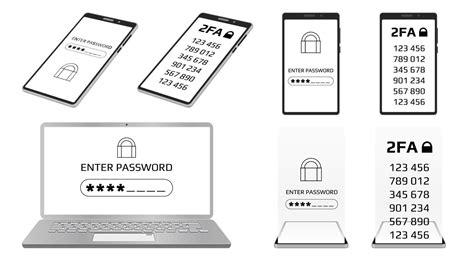 Set Of Concept Of 2fa Two Factor Authentication And Enter Password Concept On Laptop And