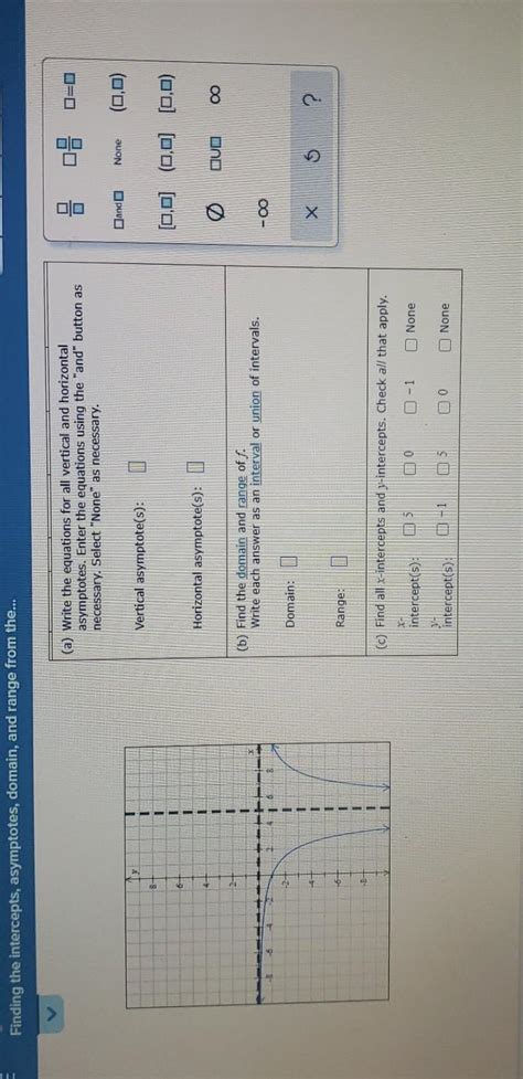 Solved Finding The Intercepts Asymptotes Domain And Range