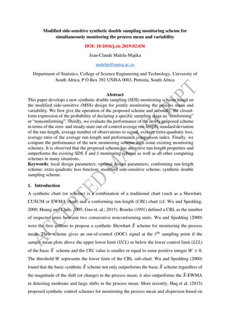 Pdf Modified Side Sensitive Synthetic Double Sampling Monitoring