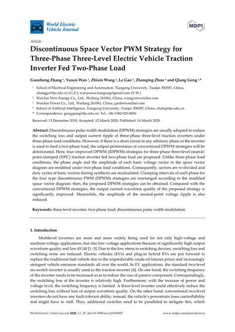 Pdf Discontinuous Space Vector Pwm Strategy For Three Phase Three