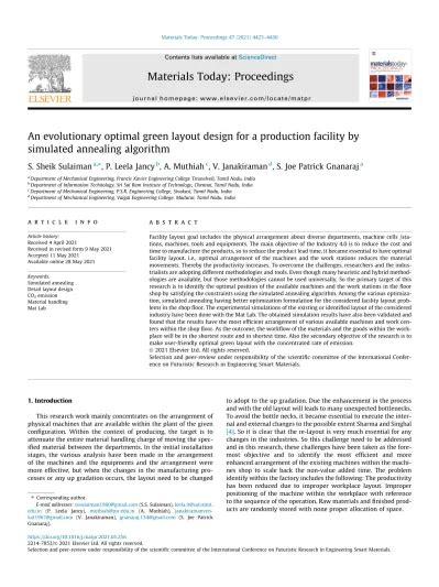 Evolutionary Optimal Green Layout Design For A Production Facility Using Simulated Annealing