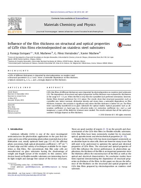 Pdf Influence Of The Film Thickness On Structural And Optical Properties Of Cdte Thin Films
