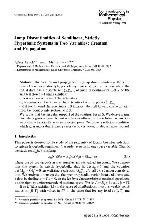 Pdf Jump Discontinuities Of Semilinear Strictly Hyperbolic Systems