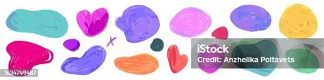아메바 모양 마커 그림 추상 세트입니다 아메바 불규칙한 얼룩 Varios 형태 다채로운 유기 거품 액체 벡터 그림입니다 둥근 그림 유기적 형태입니다 개성 개념에 대한 스톡
