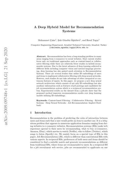 Pdf A Deep Hybrid Model For Recommendation Systems