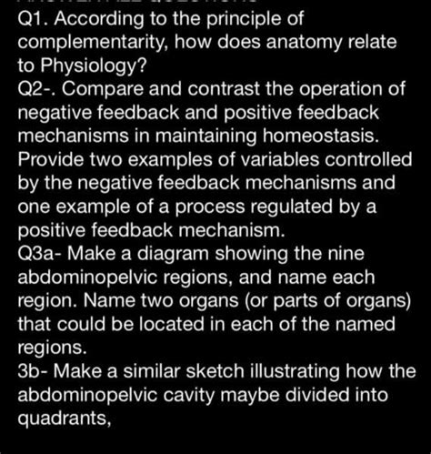 Solved Q1 According To The Principle Of Complementarity How Does Anatomy Relate To Physiology