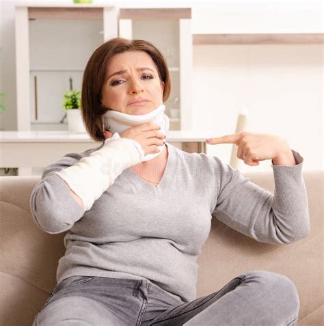 Woman After Car Accident Suffering At Home Stock Image Image Of