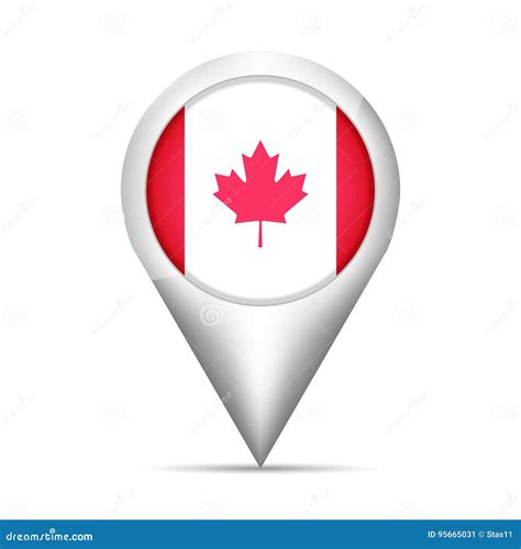 Canada Flag Map Pointer With Shadow Vector Illustration Stock