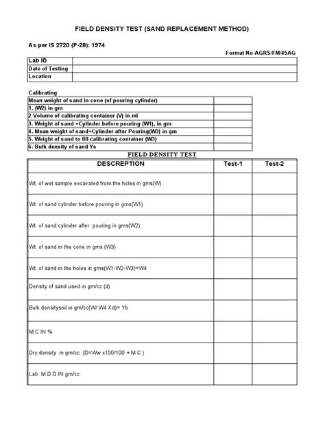 Field Density Test Sand Replacement Pdf