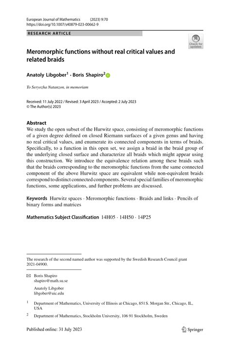 Pdf Meromorphic Functions Without Real Critical Values And Related Braids