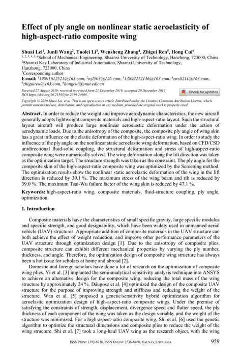 Pdf Effect Of Ply Angle On Nonlinear Static Aeroelasticity Of High