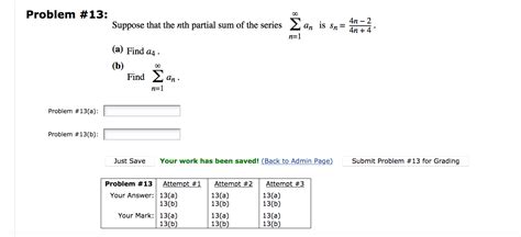 Solved Problem 13 Suppose That The Nth Partial Sum Of The