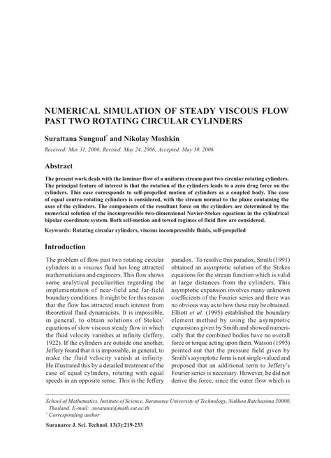 Pdf Numerical Simulation Of Steady Viscous Flow Past Two Rotating Circular Cylinders