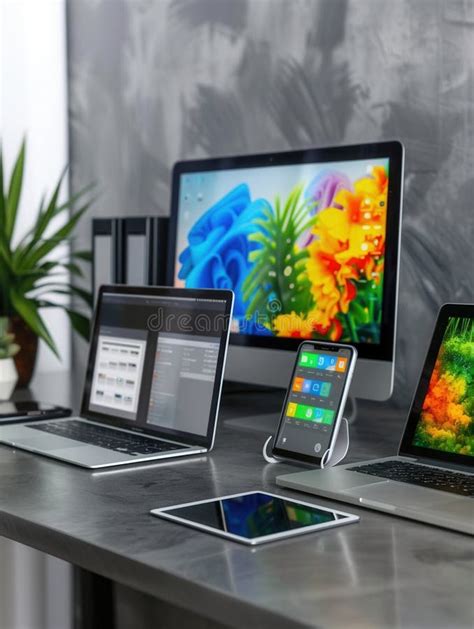 Modern Laptops And Tablets Displaying Vibrant Apps And Work Processes On Their Screens Perfect