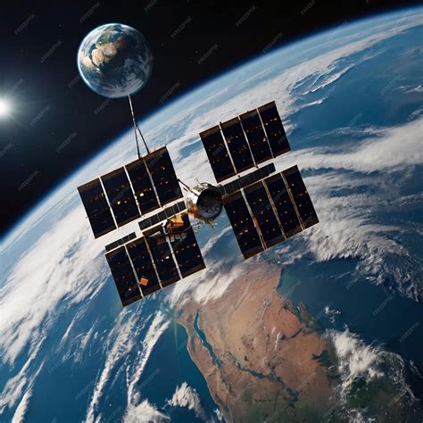 Satellite Orbiting Earth Premium Ai Generated Image