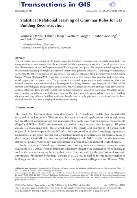 Pdf Statistical Relational Learning Of Grammar Rules For 3d Building Reconstruction