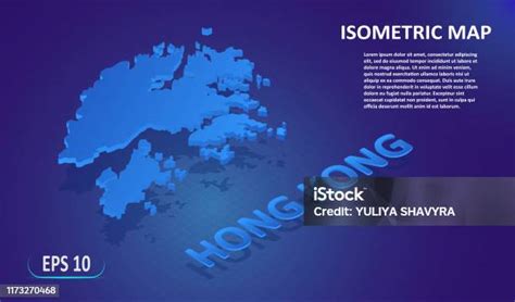 홍콩의 아이소메트릭 맵입니다 파란색 배경에 국가의 양식에 일치시키는 평면지도 텍스트 또는 설명을위한 장소와 현대 아이소메트릭 3d 위치지도 인포그래픽을 위한 3d 개념