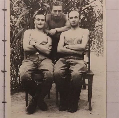 Affectionate Guy Shirtless Soldiers Jock Muscle Beefcake Gay Vintage