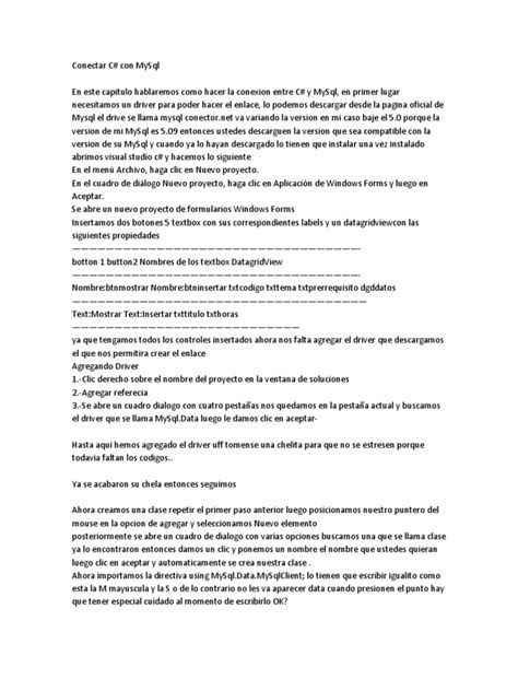 Conectar C Sharp Con Mysql Pdf Mi Sql Comillas