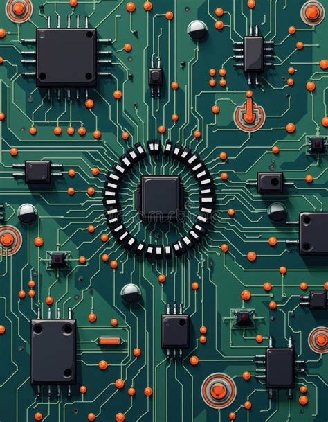 Close Up Of A Circuit Board With Intricate Components And Connections Stock Image Image Of