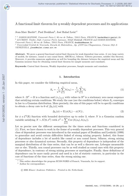 Pdf A Functional Limit Theorem For Weakly Dependent Processes And Its