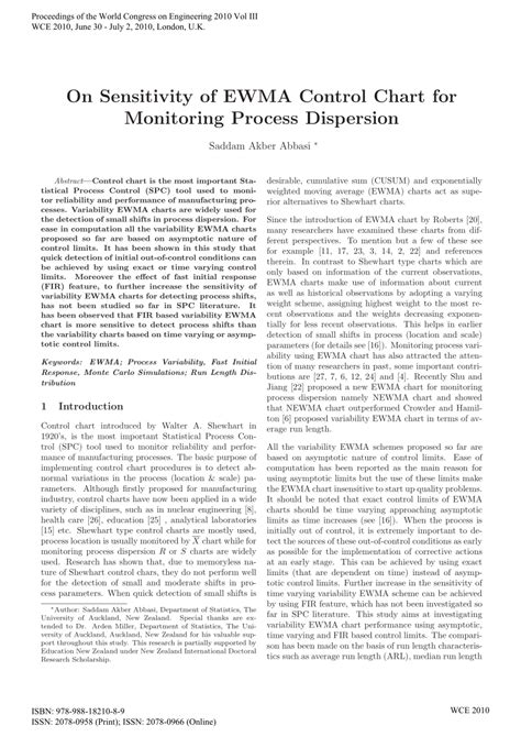 Pdf On Sensitivity Of Ewma Control Chart For Monitoring Process Dispersion