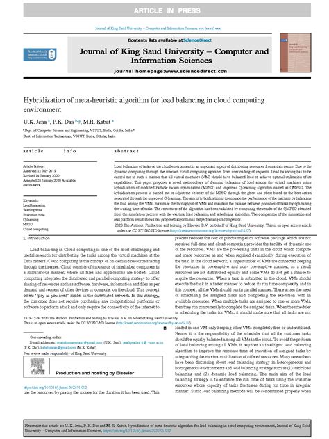 Solution Research Paper Hybridization Of Meta Heuristic Algorithm For Load Balancing In Cloud