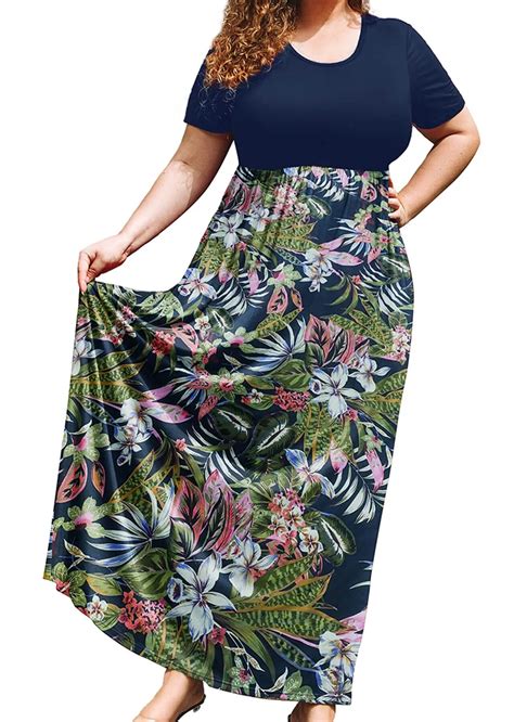 Showmall Plus Size Summer Maxi Dress For Women Tropical Flavour 3x