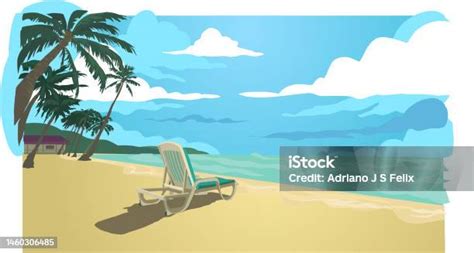 해변 의자 구름 코코넛 나무가 있는 햇살 가득한 해변 그림 0명에 대한 스톡 벡터 아트 및 기타 이미지 0명 구름 모래 Istock