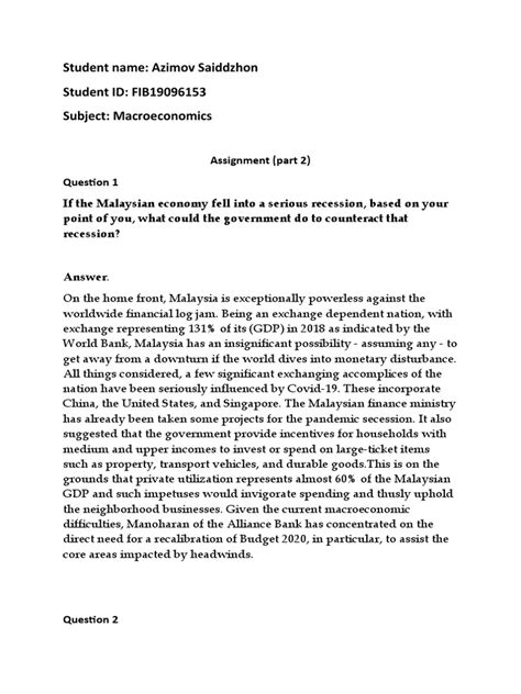 Assignment Macro Part 2 Pdf Recession Macroeconomics