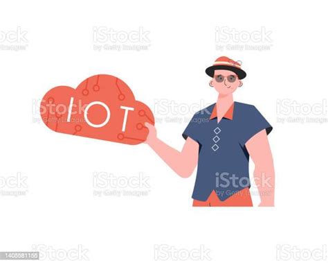 한 남자가 Iot 아이콘을 손에 들고 있습니다 사물 인터넷 및 자동화 개념 격리 플랫 스타일의 벡터 일러스트레이션입니다 5g에 대한 스톡 벡터 아트 및 기타 이미지 Istock