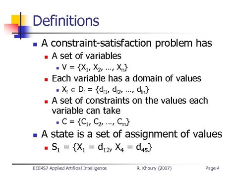 Constraint Satisfaction Problems Ece 457 Applied Artificial Intelligence