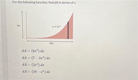 Solved For The Following Function Find Da In Terms Of X