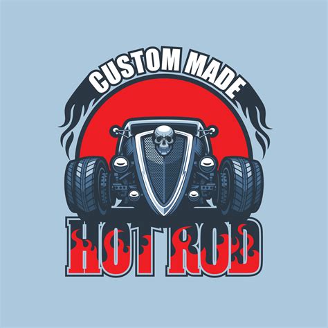 Custom Made Hot Rod Logo With Vintage Car On Red Background 19571378