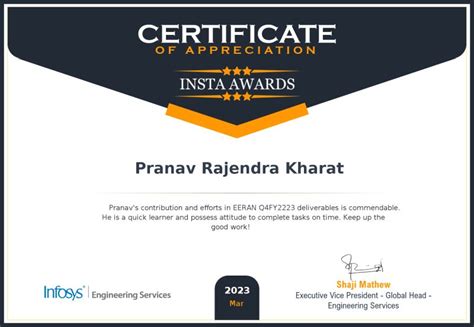 Pranav K On Linkedin Infosys Gratitude Instaaward Thankyou