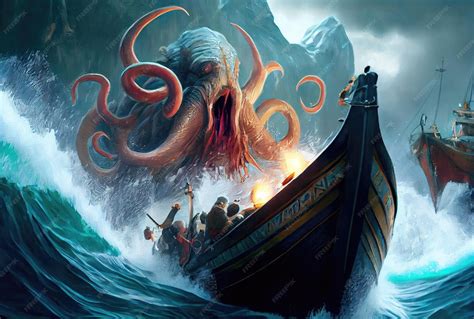 Premium Photo Kraken The Giant Octopus Under The Deep Sea Attacking