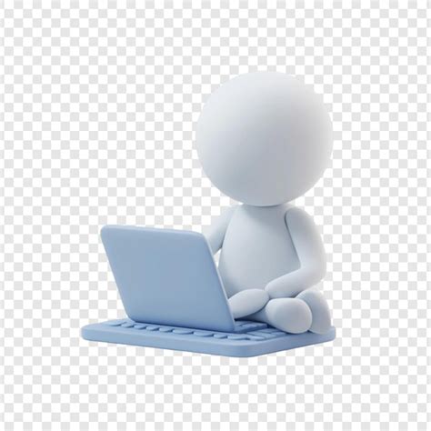 노트북 컴퓨터를 사용하는 사람의 3d 렌더링 디지털 기술 집에서 온라인 작업 원격 작업 무료 Psd 파일