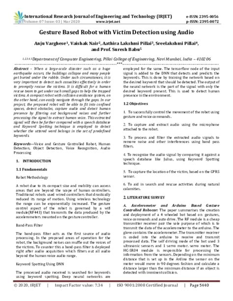 Pdf Irjet Gesture Based Robot With Victim Detection Using Audio