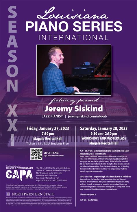Pianist Jeremy Siskind To Present Concert Workshop Jan 27 28