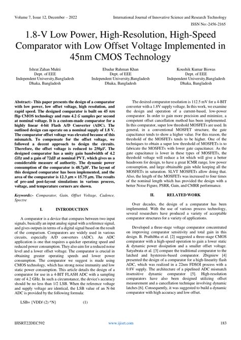 Pdf 18 V Low Power High Resolution High Speed Comparator With Low