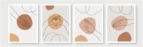 손 제스처 보헤미안 스타일의 벽 아트 장식 창조적 인 미니멀 한 손은 추상미술 배경을 그립니다 현대 일러스트레이션 벽 장식 엽서 포스터 브로셔를 위한 보헤미안 스타일 컬렉션