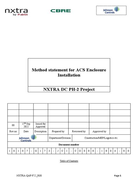 Method Statement For Acs Enclosure Rev00 Elv2 Download Free Pdf Screw Personal