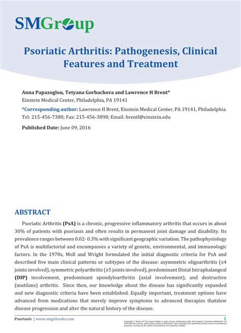 Pdf Psoriatic Arthritis Pathogenesis Clinical Features And