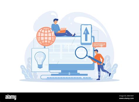 Tiny People Developers At Computer Working On Core System Core System Development All In One