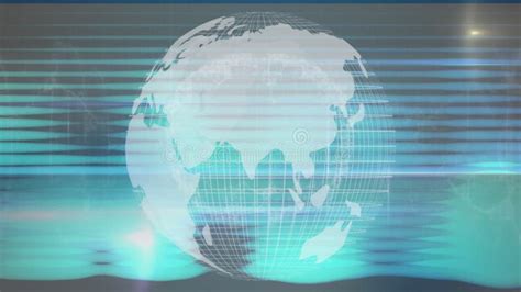 Animation Of Rotating Globe And Wave Pattern With Lens Flares Against Abstract Background Stock