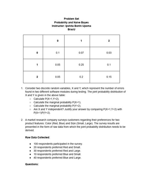 Problem Set Probability And Naive Bayes Pdf Multiple Choice