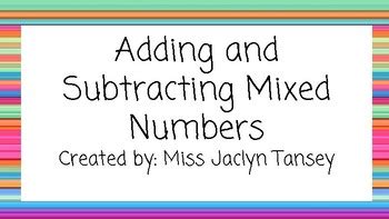 Adding Subtracting Mixed Numbers Like Denominators TPT